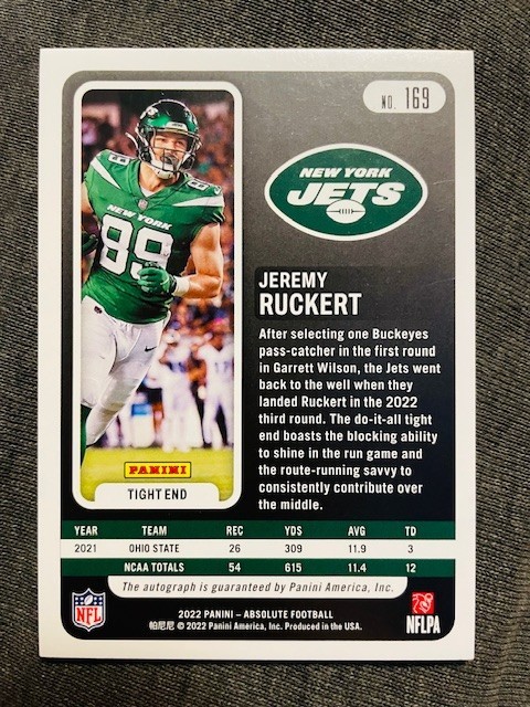 2022 Panini Absolute #169 Jeremy Ruckert Rookie RC Auto Autograph Card ...