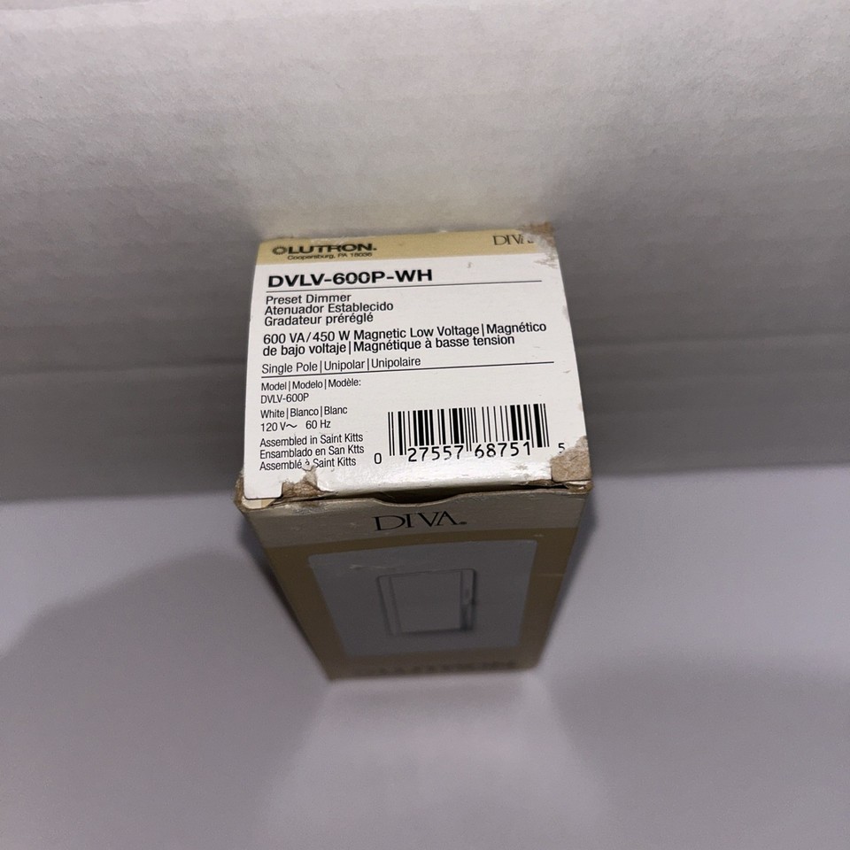 Lutron Diva Dimmer, Magnetic low Voltage, White, DVLV-600P-WH, New in ...