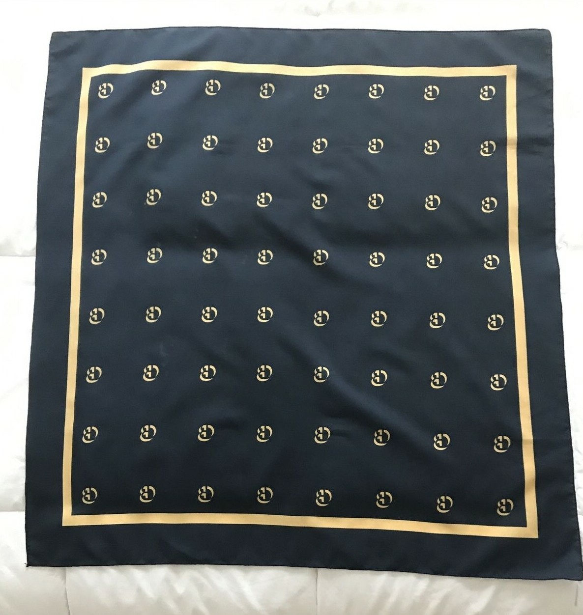Vintage Black & Mustard Tan CB Logo Silk Scarf ~ 27"… - Gem