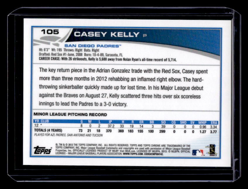2013 Topps Chrome #105 Casey Kelly Rookie Autograph | eBay