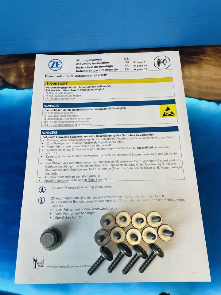 BMW 8HP 8 SPEED ZF TRANSMISSION GEARBOX SUMP FILTER OE 7L OIL SERVICE ...