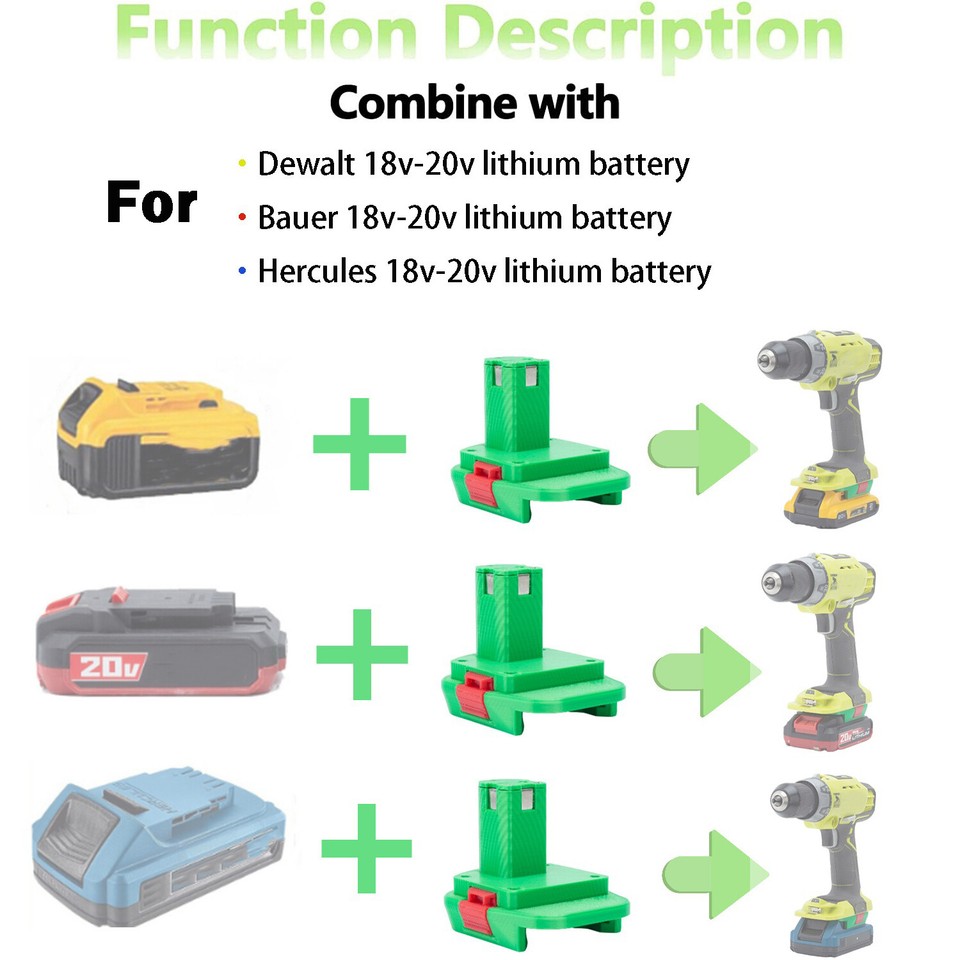 For Dewalt＆For Bauer＆For Hercules Battery Adapter to for Ryobi 18V ...