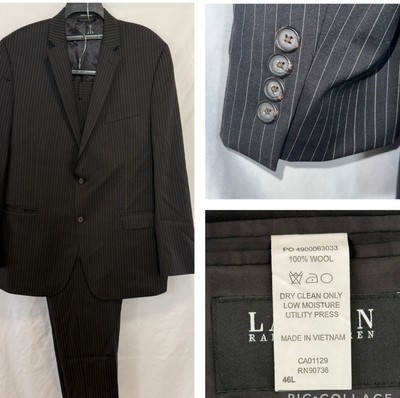 Lauren Ralph Lauren Black Label Suit Mens 46L Slim Pinstripe Wool ...