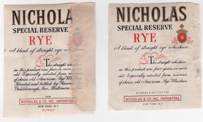 Nicholas special Reserve Rye New York 2 whiskey label W89 | eBay