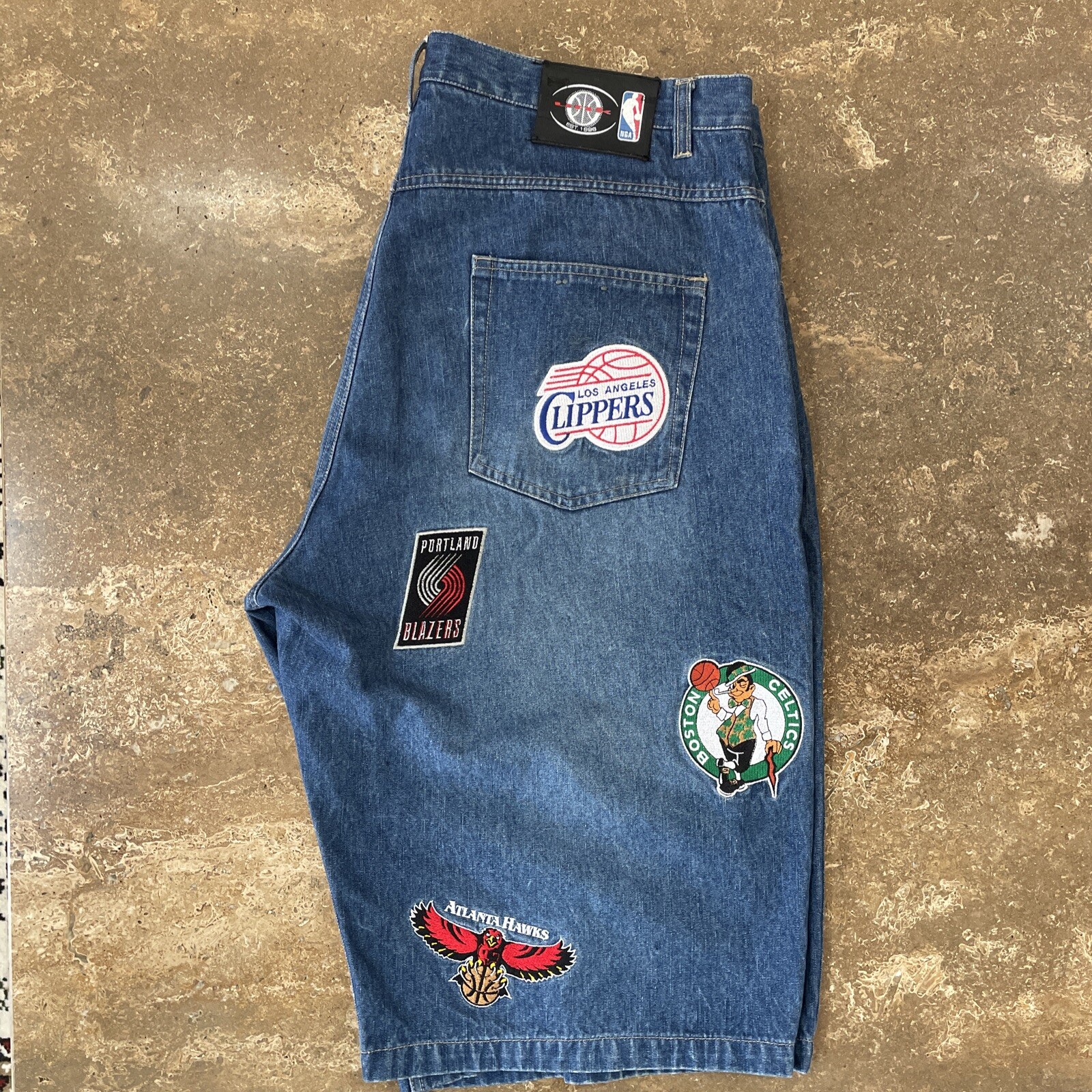 Vintage NBA Unk Denim Shorts Embroidered Patch Jean Shorts Sz 40 16 ...