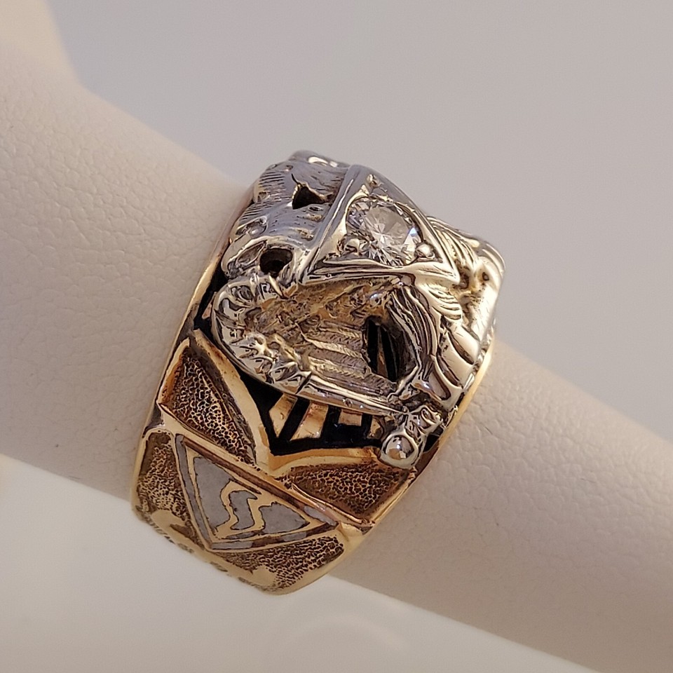 Vintage 10k Diamond Scottish Rites 32nd Degree Double Eagle Ring. W/.35 ...