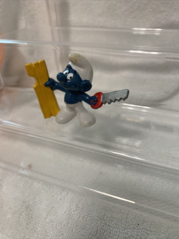 Smurfs Handy Smurf Carpenter Saw Wood Vintage Figure 1979 PVC Toy ...