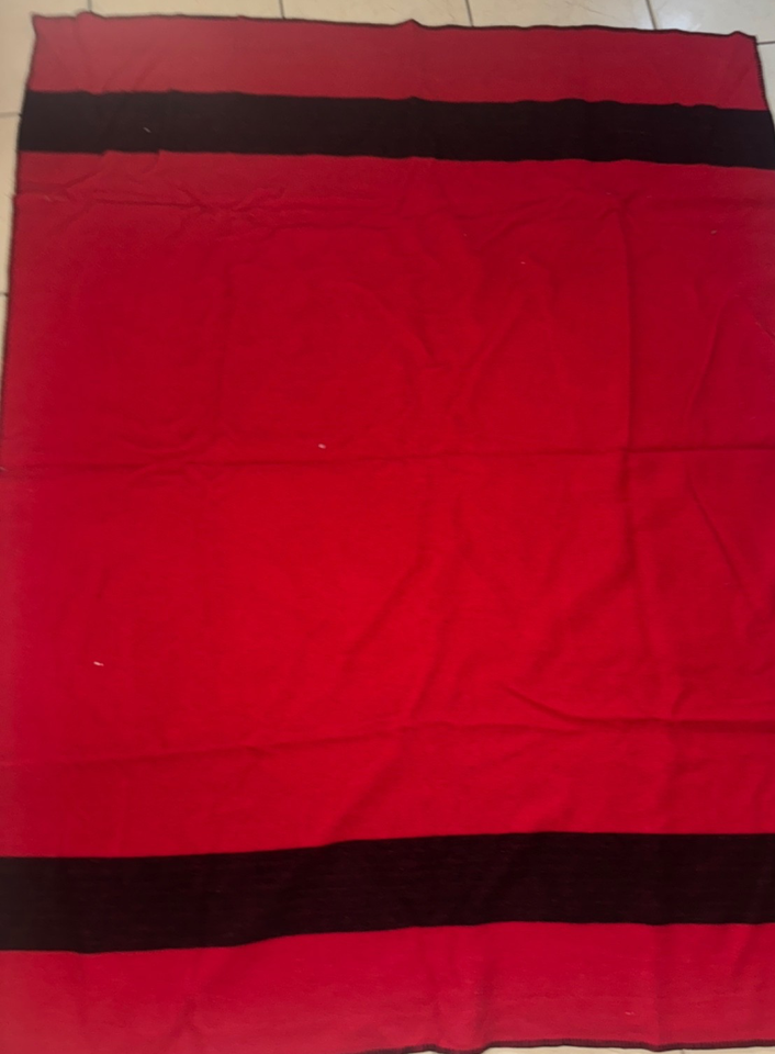 Vintage Hudson Style Wool Blanket Classic Red w Black Stripes NO TAG ...