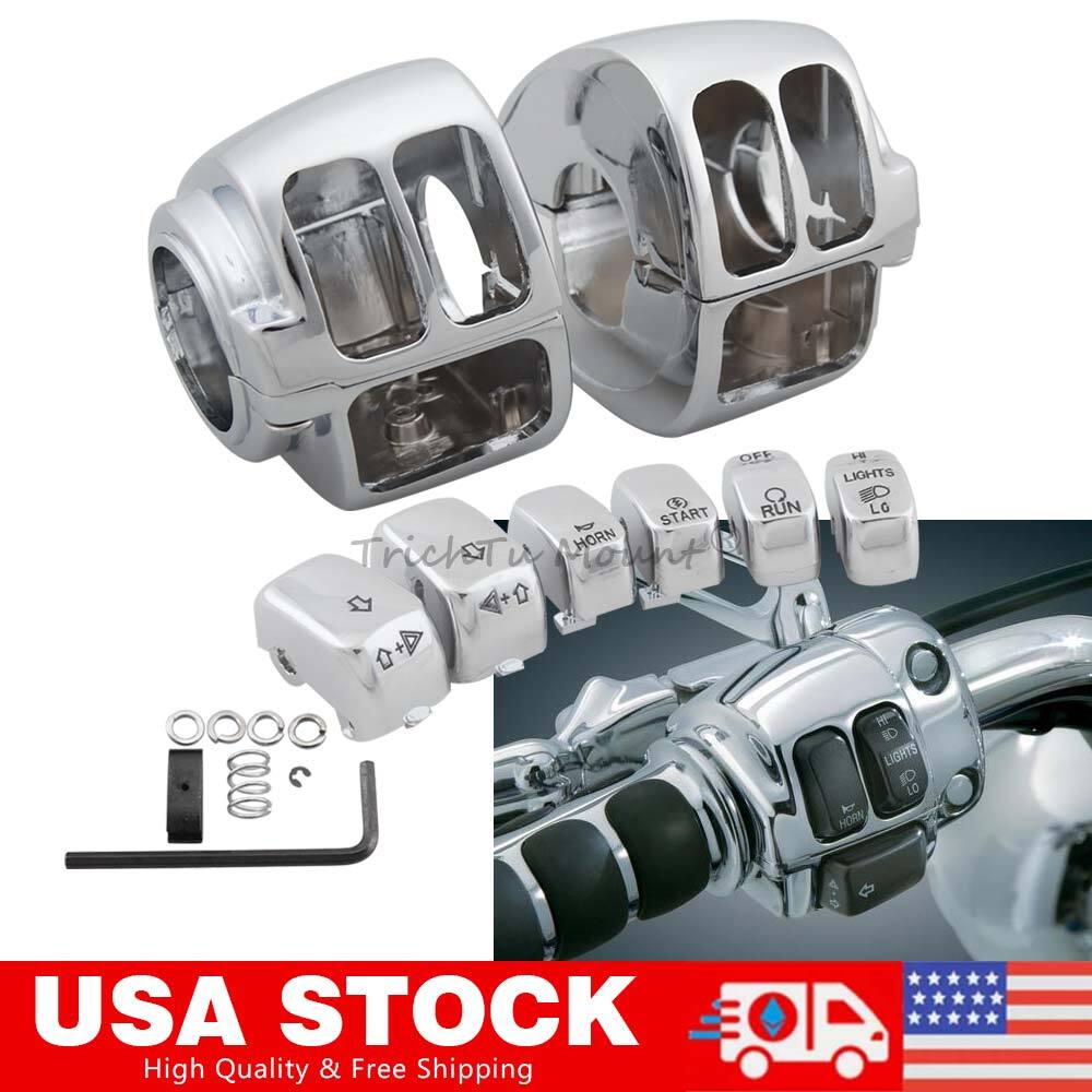 Chrome Handlebar Control Switch Housing Covers 6 Cap Buttons For Harley ...
