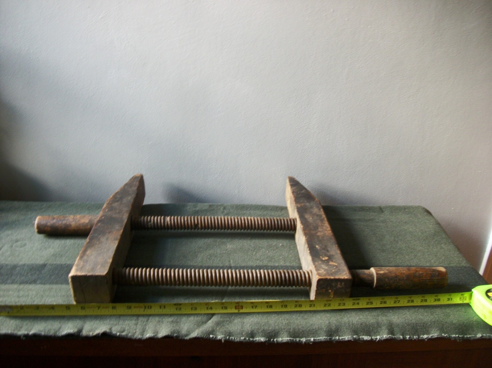 Vintage Primitive Large Wooden Vise Clamp Wood Working Tool-Screw ...