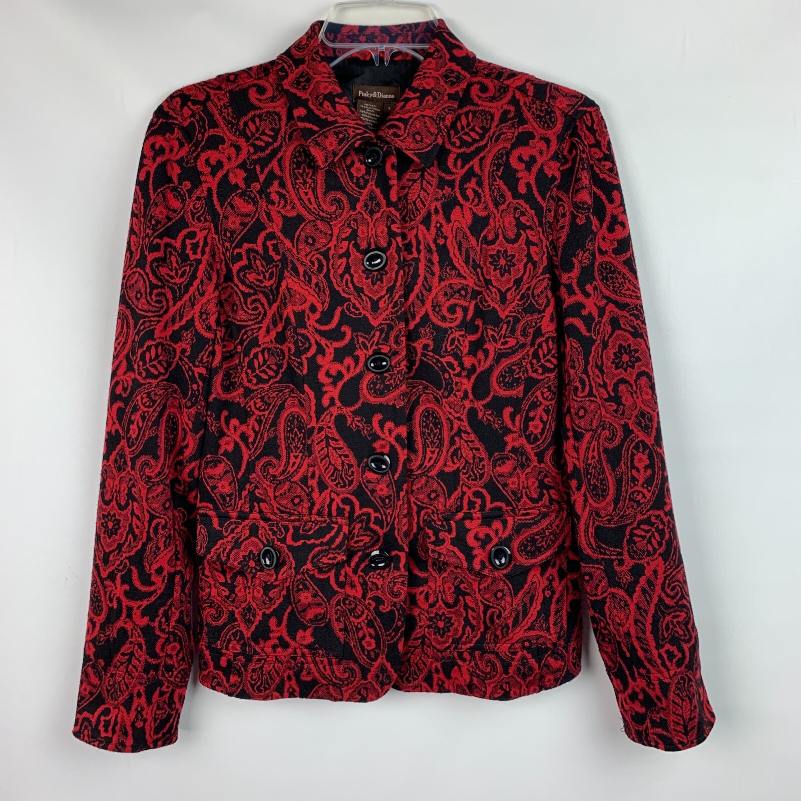Pinky & Dianne Jacket Black/Red Paisley Print Collare… - Gem