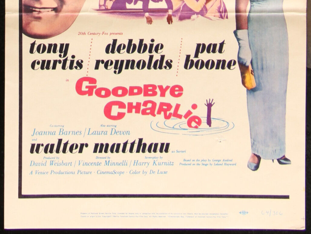 GOODBYE CHARLIE WINDOW CARD MOVIE POSTER 1964 TONY CURTIS DEBBIE ...