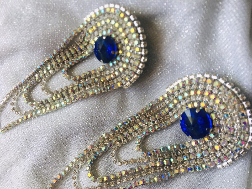 Diamond Style Handmade Waterfall Silver Blue Rhinestone Crystal Round ...