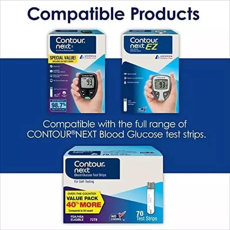 Contour Next EZ Blood Glucose Meter Monitoring System Strips Lancets ...