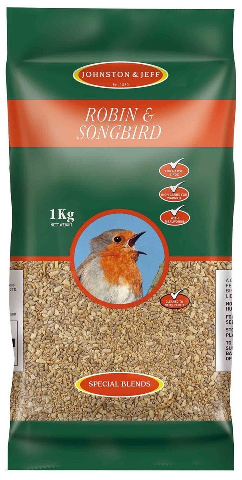 ROBIN AND SONGBIRD WILD BIRD FOOD FEED SEED MIX WITH MEALWORMS JOHNSTON ...