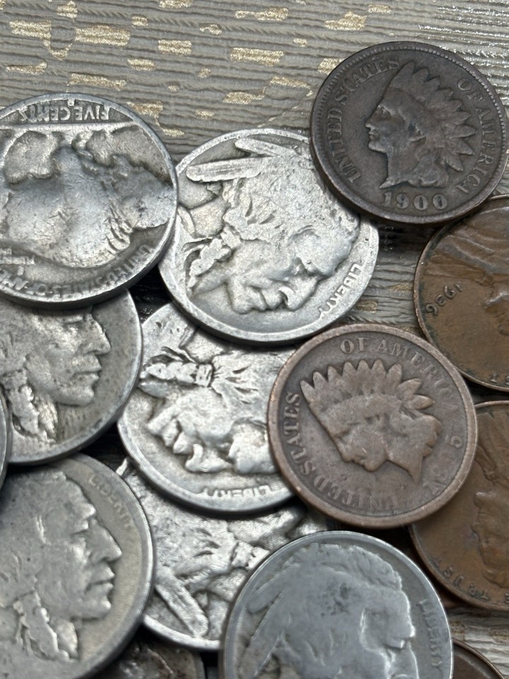 Old Mixed U.S. Coin Lot! Indian Head Penny, Wheat Cent, Buffalo Nickel ...