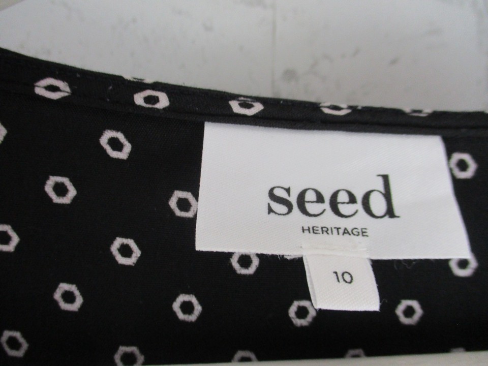 Seed Heritage womens wrap dress black white circle print 10 cotton mix ...