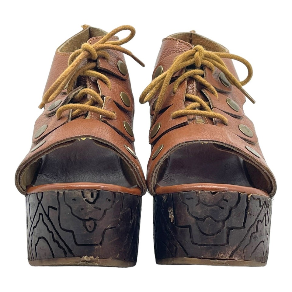 FREE PEOPLE Womens 10 41 Leather Sandals Platform Lace Up Clogs Wood ...