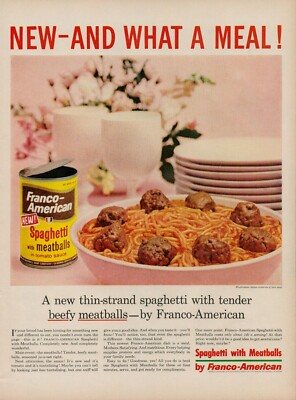 1956 Food Spaghetti Franco American 50s Vintage Print Ad Meat Balls ...