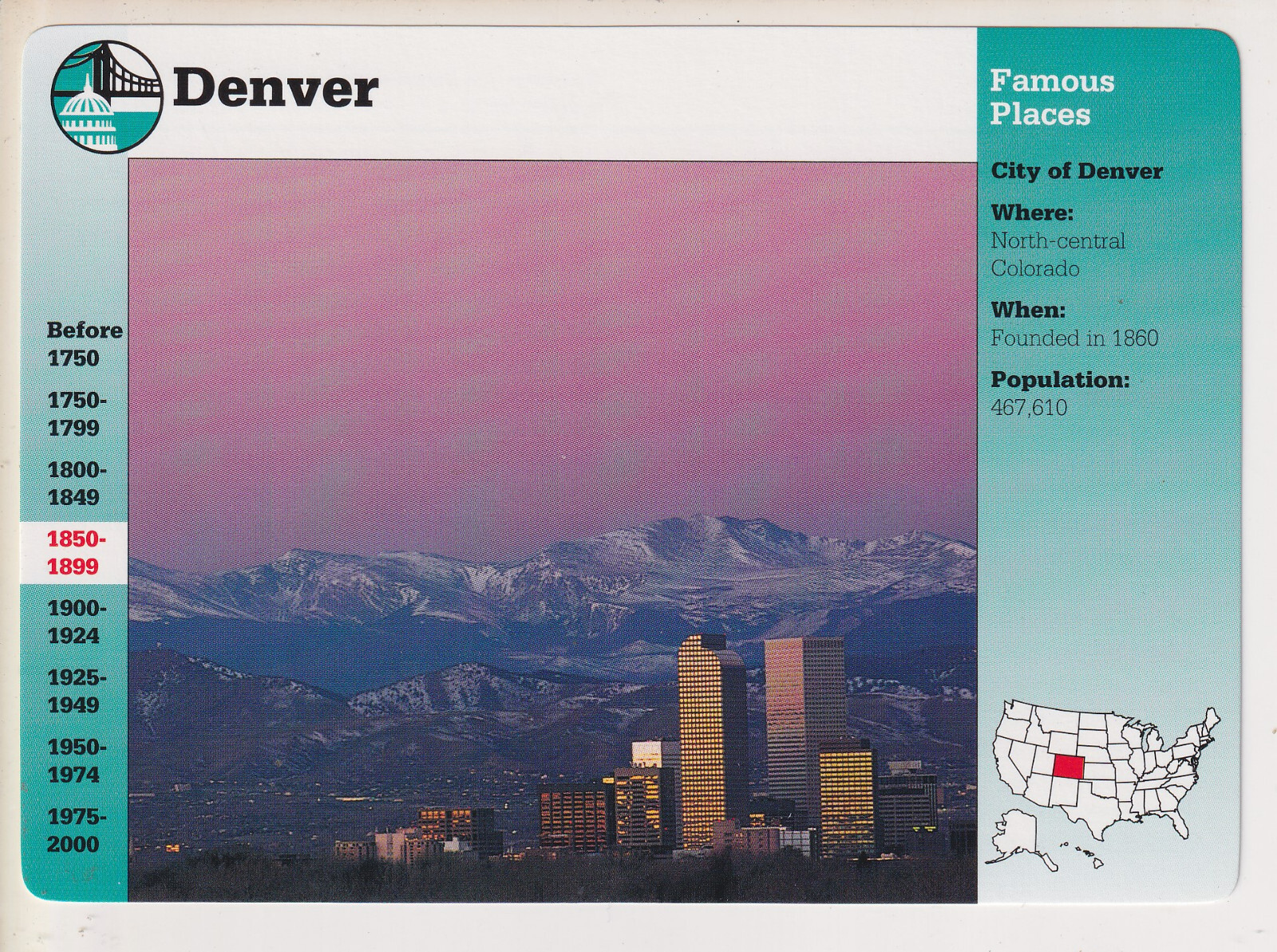 DENVER COLORADO City Skyline Photo Rockies 1995 GROLIER STORY OF ...