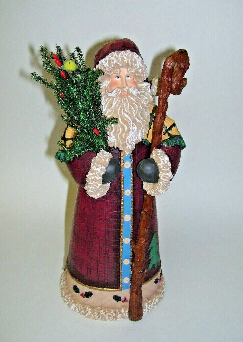 Old World Santa Claus Figurine Pine Greens and Staff | eBay