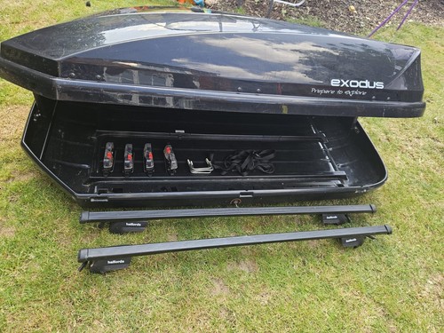 Exodus Roof box 470 L Large Roof Box Gloss Black With Roof Bars | eBay UK