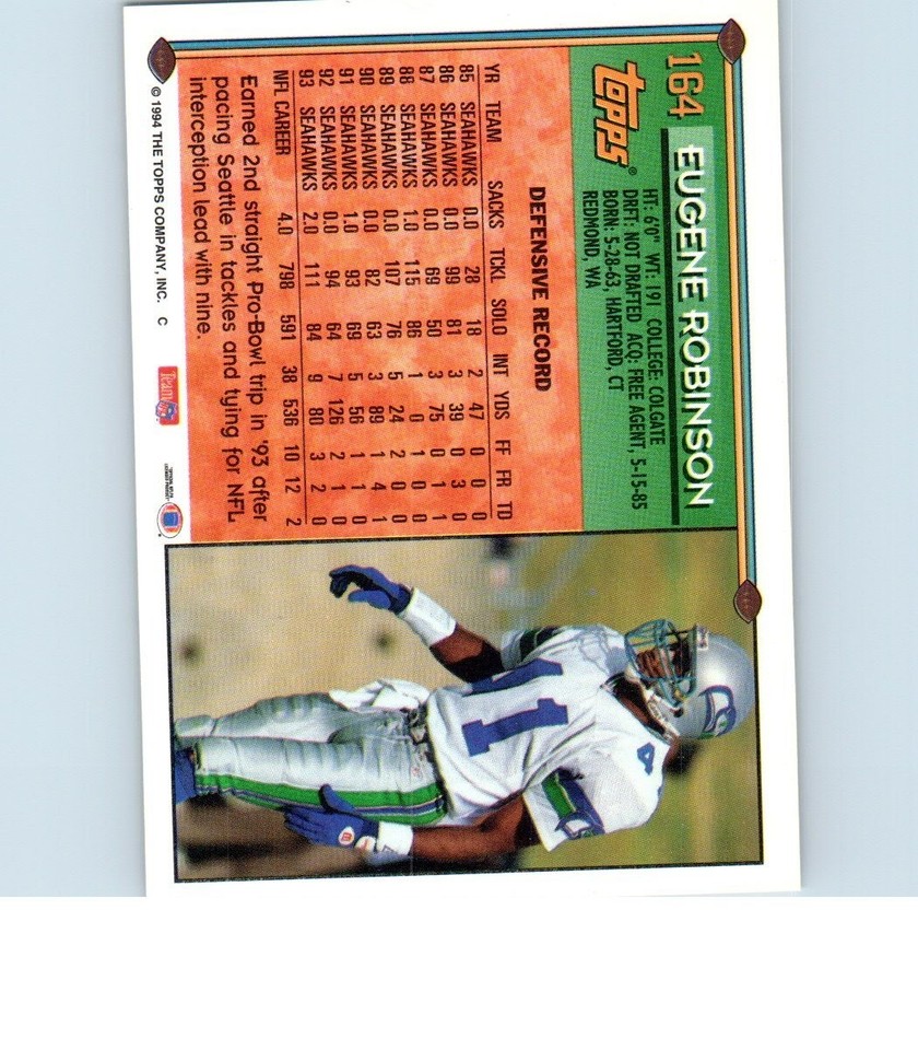 Eugene Robinson 164 Seahawks 1994 Topps NFL Football Trading Card | eBay