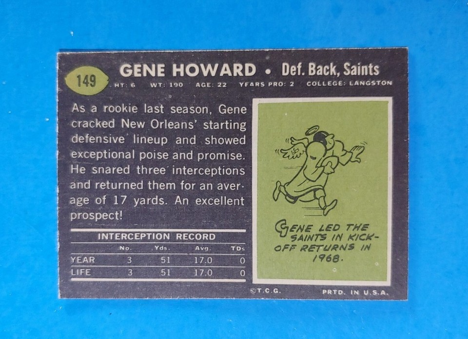 1969 TOPPS FOOTBALL #149 GENE HOWARD EX-MINT+ ROOKIE | eBay
