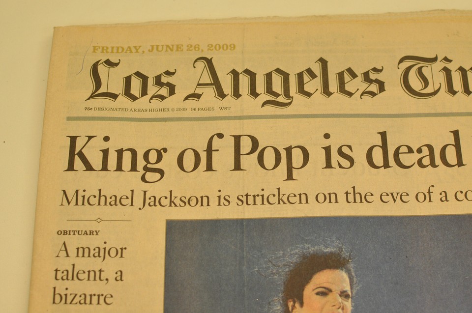Michael Jackson Los Angeles Times News Paper KING OF POP IS DEAD June ...