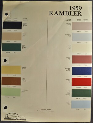1959 Rambler Paint Chip Colors Sheet Rebel American Ambassador Wagon ...