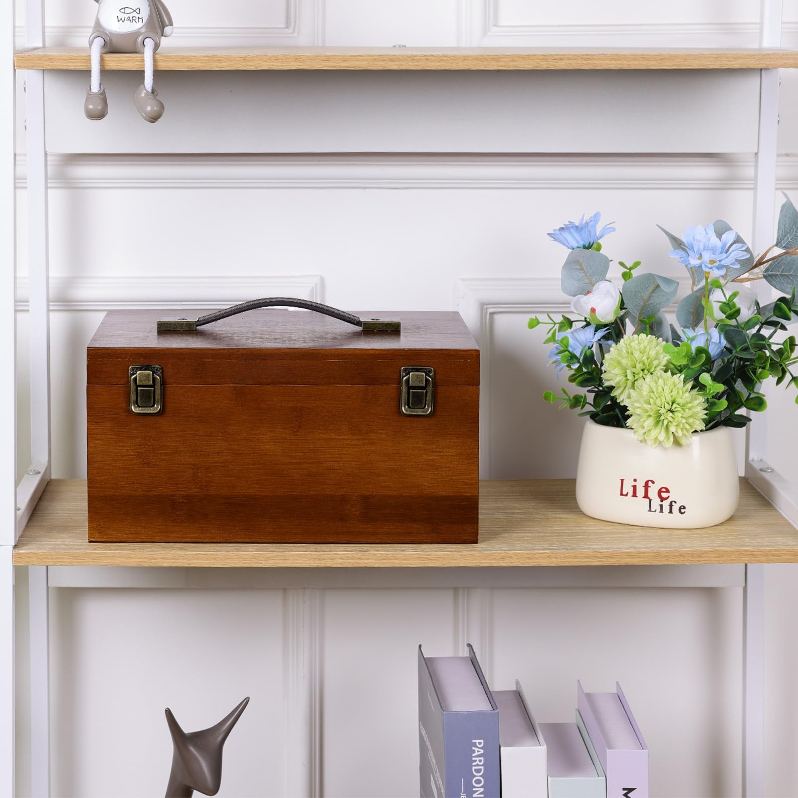 Wooden Keepsake box, 11.8x7.9x5.9 inches Memory Box with Hinged Lids ...