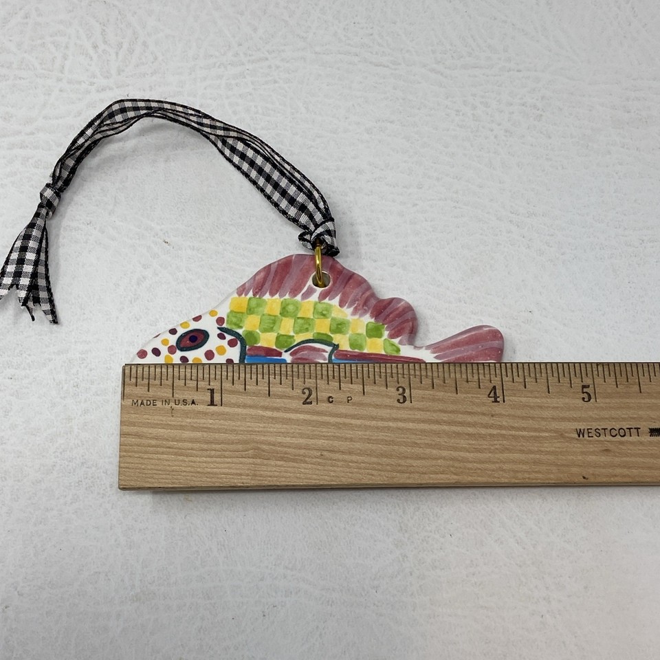Vintage Mackenzie Childs Hand Painted Ceramic Fish Ornament Christmas ...