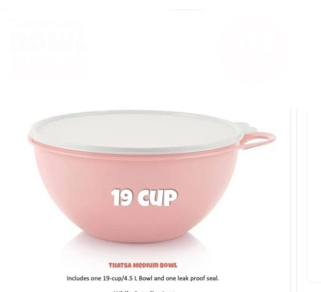 Tupperware Thatsa Bowl Medium in Peach with white Seal 4.5 L / 19 Cup ...