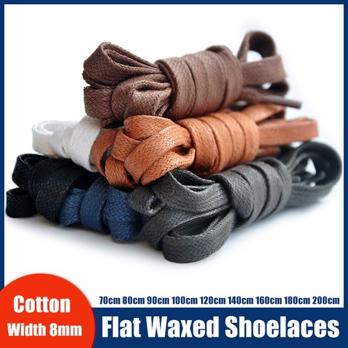 Flat Waxed Shoelaces Leather Shoe Boots Laces Unisex Strings 70-200cm ...