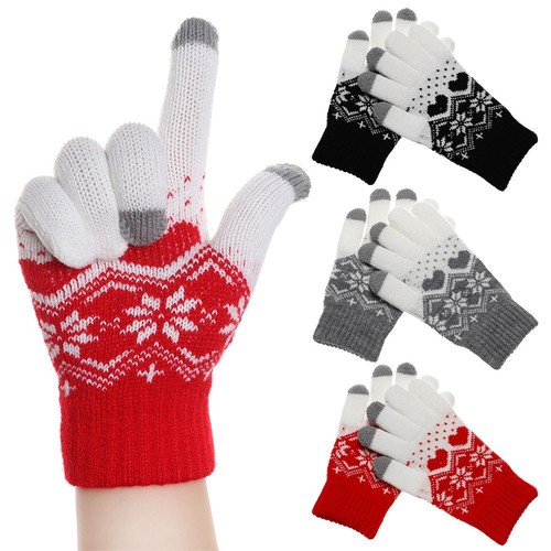 Winter Thicken Full Finger Knit Mittens Touch Screen Knitted Gloves ...