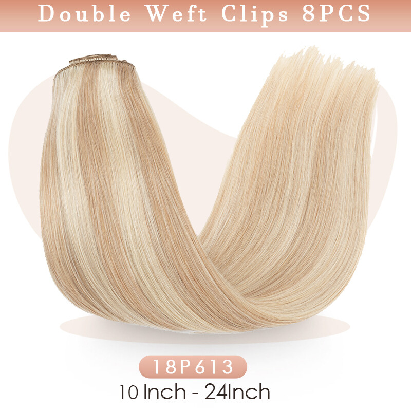 9A Clip In Double Weft Real Remy Human Hair Extensions Balayage Thick ...
