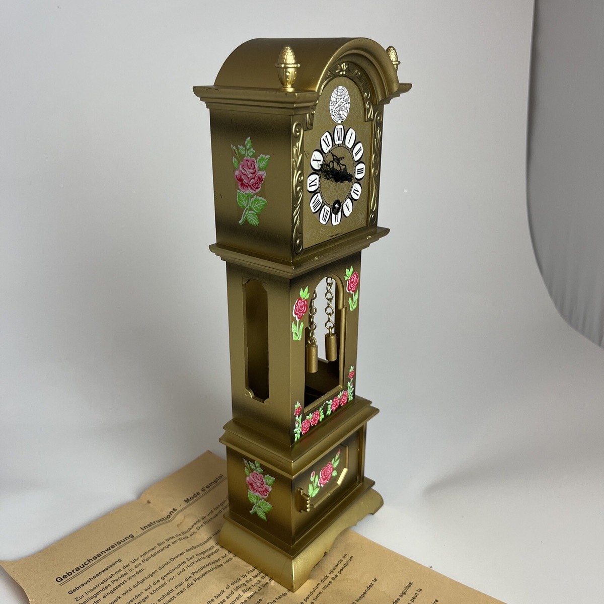 Victorian Miniature Walnut Desk Top Grandfather Clock European Antiques