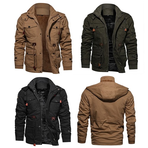 Fleece Lined Jacket Hooded Coat Tactical Coat Outwear Overcoat Zip Up ...