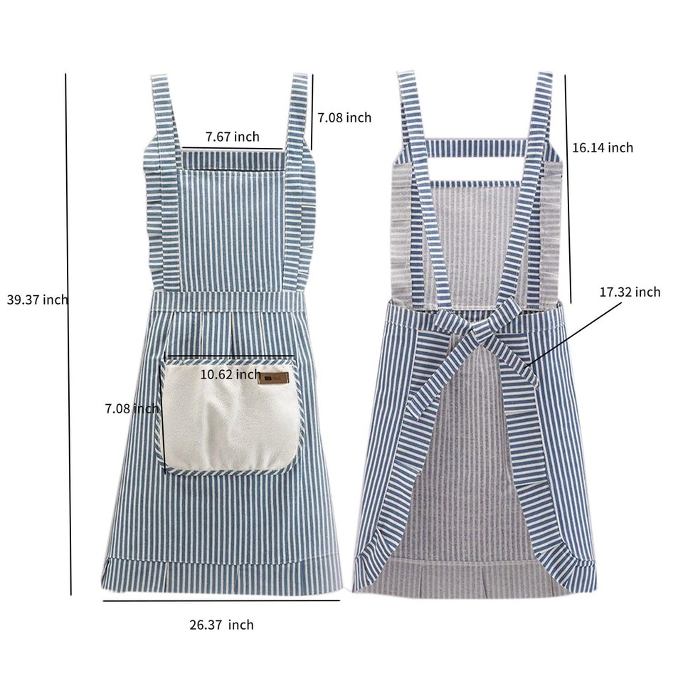 2 Striped Cotton Aprons with Pockets Kitchen Dinner Cooking Baking BBQ ...