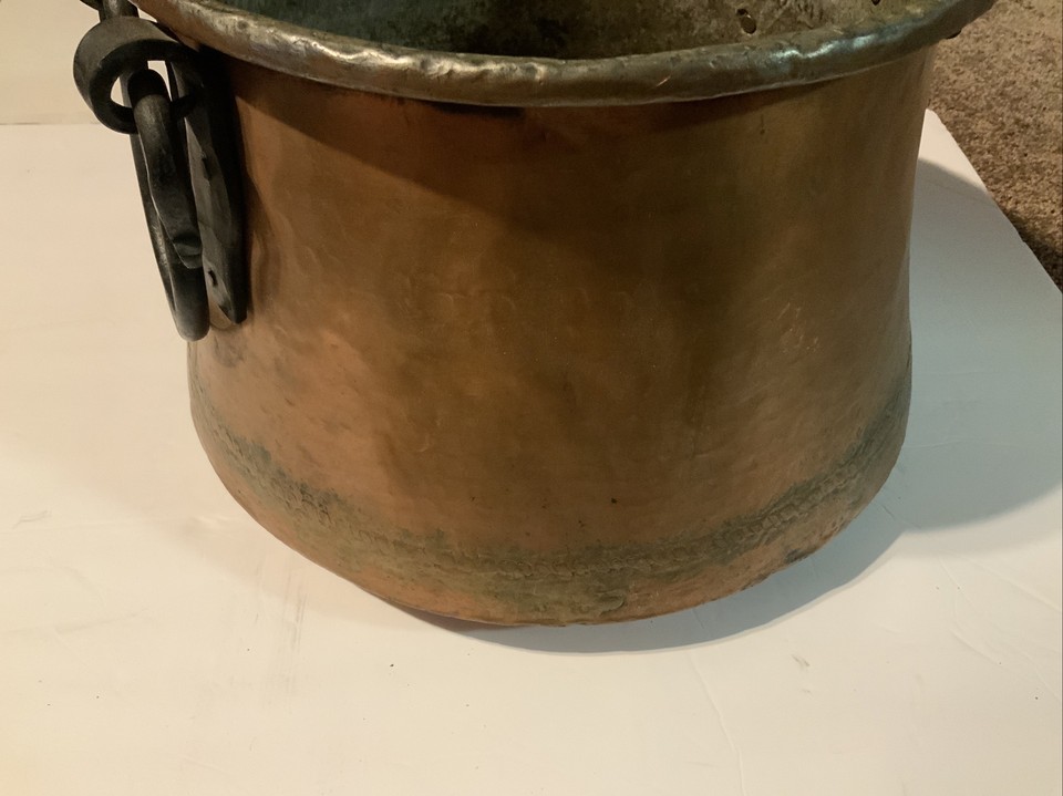 Large Copper Cauldron Vat Pot Apple Butter Kettle Seamed Iron Handles ...