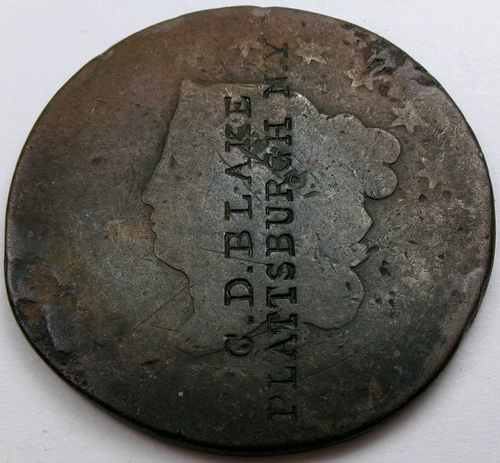 181- Matron Head 1¢ Large Cent Counterstamped 'C.D. Blake' 'Plattsburgh ...