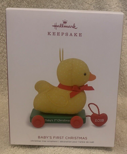 2018 Hallmark Baby's First Christmas - Yellow Duck On Pull Toy Ornament ...