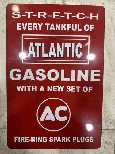 Vintage AC Spark Plug Atlantic Gasoline Tin Sign 12x18 | eBay