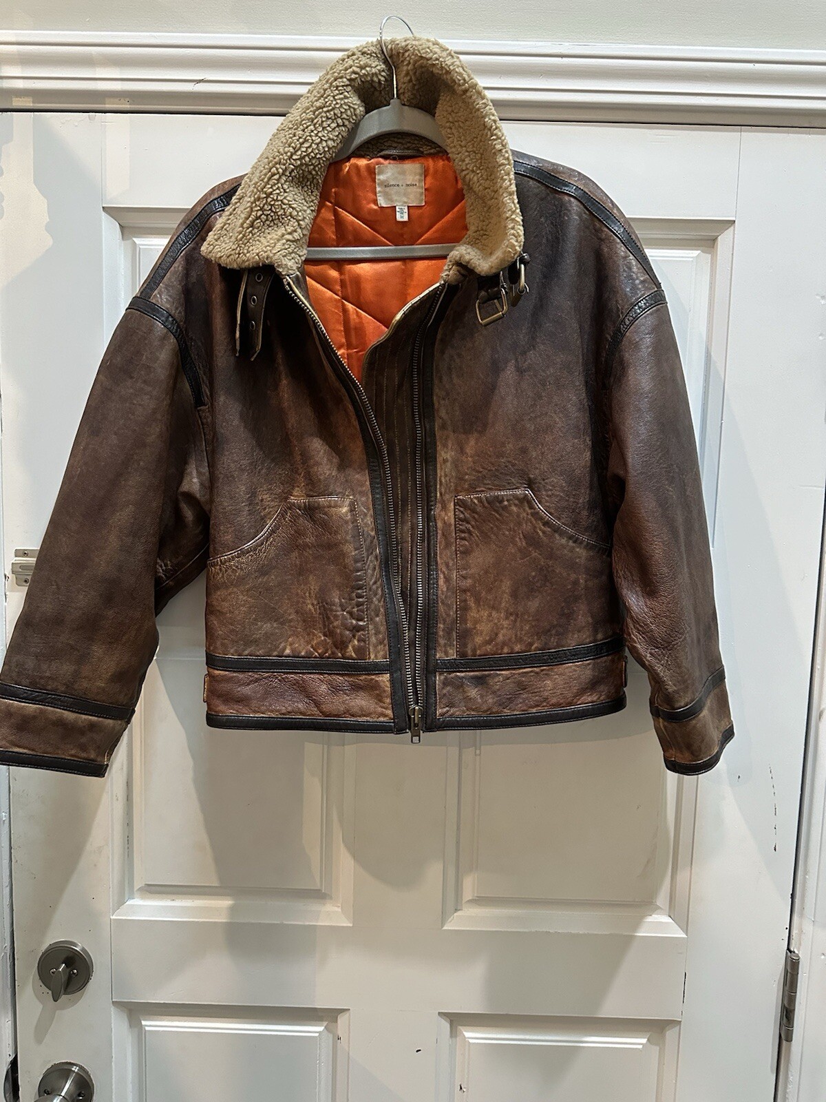1990 VINTAGE BROWN LAMBSKIN JACKET BOMBER AVIATOR Siz… - Gem