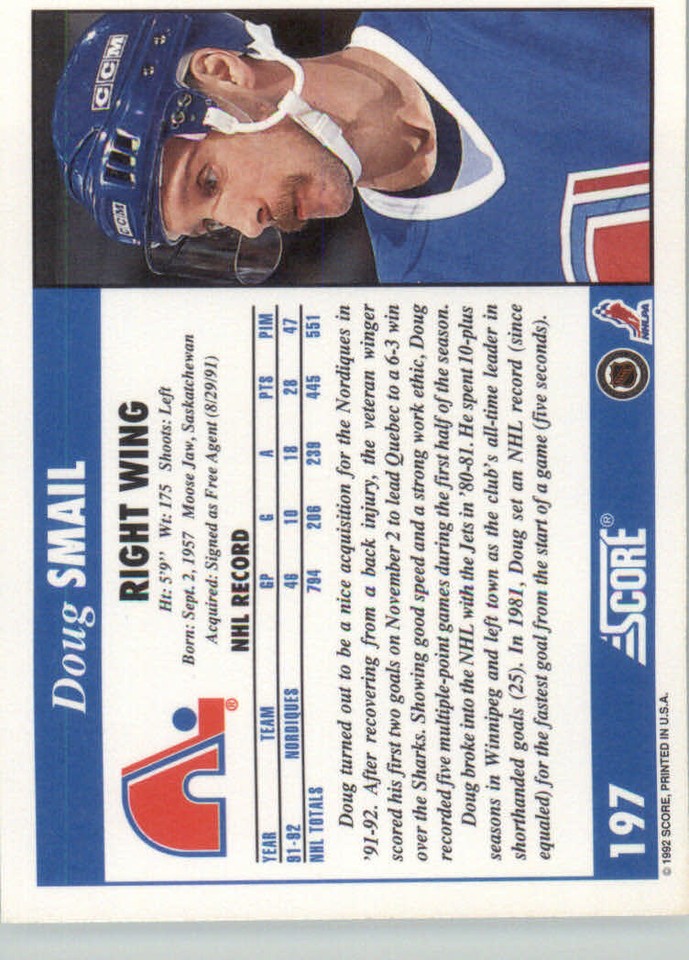1992 Score #197 Doug Smail | eBay