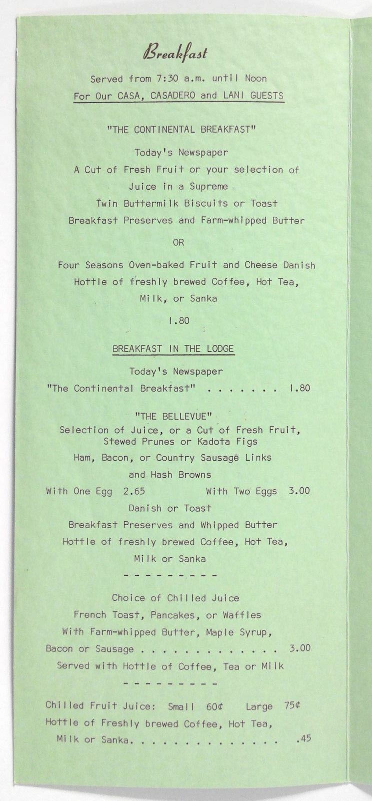 1970's Vintage ROOM SERVICE Menu LODGE OF THE FOUR SEASONS Lake Ozark ...