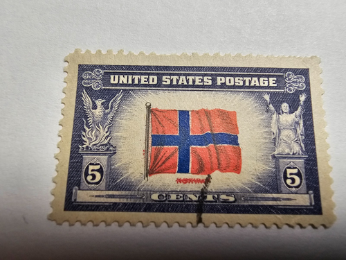 Rare Error stamp, Scott 911a 5 cent, Norway flag stamp, Double ...