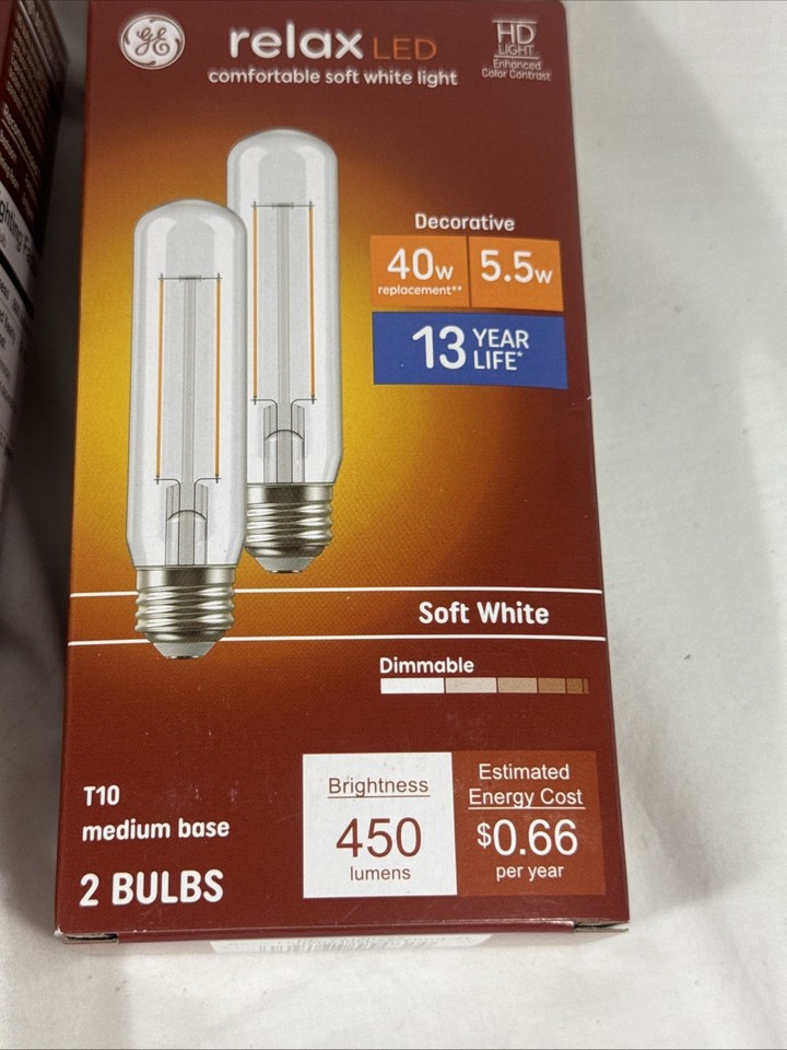 GE Relax LED Soft White T10 Decorative Bulbs Lot of 8 (40W & 60W) - 4 ...