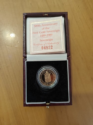 1989 Gold Proof Full Sovereign, 500th Anniversary of the full sovereign ...