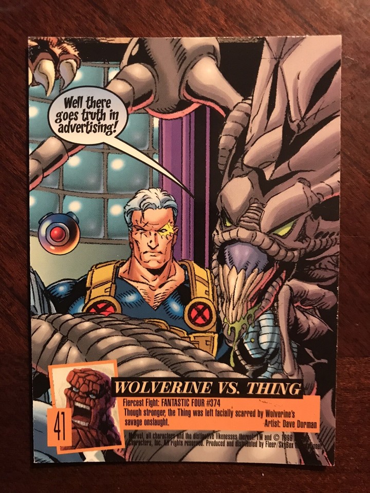 Wolverine vs. Thing - Allies - #41 1996 Fleer Ultra X-Men Trading Card ...